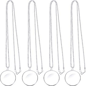4 Pieces 5.5X Magnifying Glass Necklace Magnifier Necklace Pendant Optical Magnifier with Chain Necklace for Library, Reading, Zooming and Jewelry (Silver)