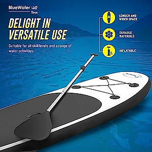 Blue Water Toys Portable Inflatable Stand Up Paddle Board Kit with Pump, Backpack, Coil Leash, and Repair Kit, SUP 350 Pound Limit, 11 Feet by 34 Inches