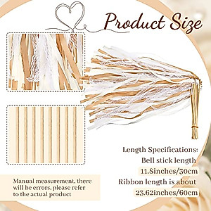 150 Pcs Lace Ribbon Stick Wands Wedding Wand Streamers with Bell Silk Ribbon Fairy Wand Wedding Send Off Streamer for Wedding Party Favors Baby Shower Holiday Celebration (Champagne, Beige)