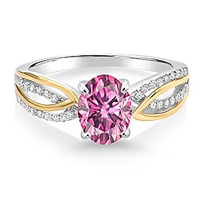 Gem Stone King 925 Sterling Silver and 10K Yellow Gold 8X6MM Oval Gemstone Birthstone and White Lab Grown Diamond Engagement Ring For Women | Available In Size 5, 6, 7, 8, 9