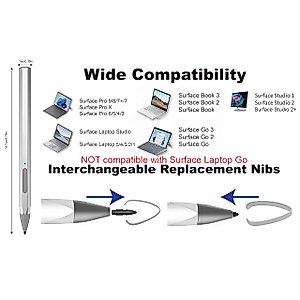 4096 Pressure Stylus Pen for Microsoft Surface Pro 9/8/7/6/5/4/3/X Surface Laptop Book Studio Surface 3/Go3/Go2/Go Pen Protocol, Magnetic Hold, Erase Copy Paste+Tilt&Palm Rejection Function (Silver)