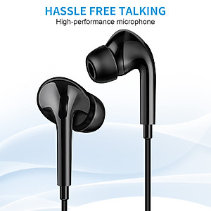 XNMOA Wired Headphones for iPhone 14 13/12/11/Se/X/Xr/Xs/8/7, Wired Earbuds Noise Canceling in-Ear Headset with Microphone,Comfortable Wired Earphones with Volume Control,Black