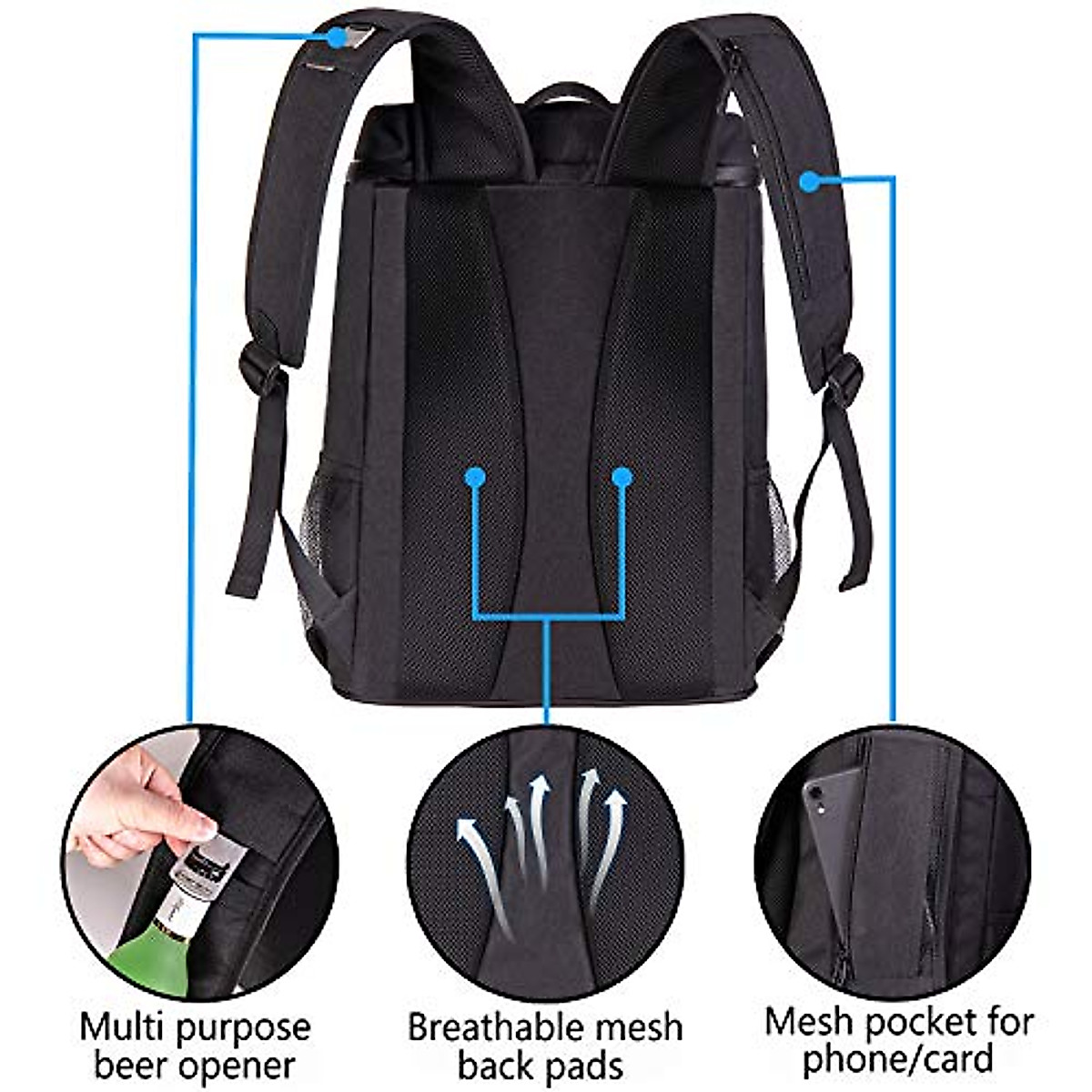 FORICH Cooler Backpack Portable Soft Backpack Coolers Insulated Leak Proof Large Cooler Bag for Men Women to Work Lunch Travel Beach Camping Hiking Picnic Beer Bottle Backpack, 30 Can (X - Black)