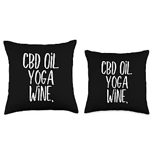 CBD Oil Yoga Wine Funny Drinking Workout Hemp Cannabis Gift Throw Pillow