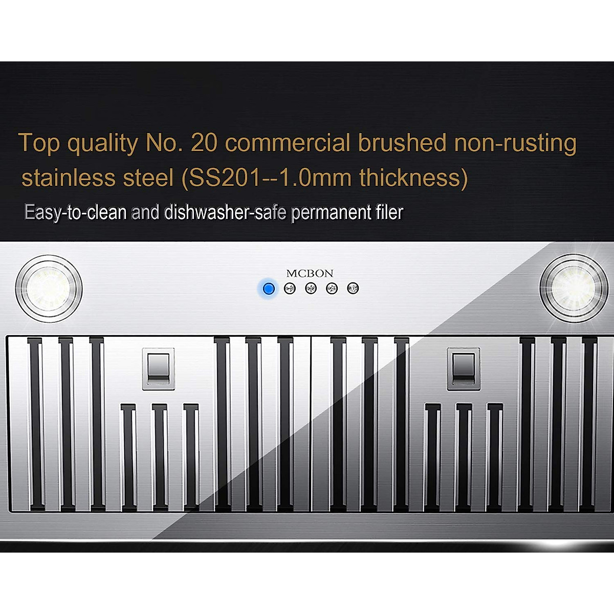 MCBON Range Hood Insert 36 inch, 600 CFM Vent Hood Insert, Ultra-quiet Range Hood Insert, Built-in Kitchen Hood, Insert Range Hood, Stainless Steel range hood, IE71-36