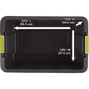 Sterilite 30 Gal Latching Tuff1 Storage Tote, Stackable Bin with Latch Lid, Plastic Container to Organize Garage, Basement, Blue Base and Lid, 4-Pack