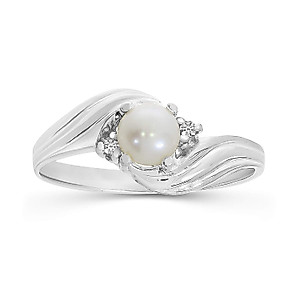 Direct-Jewelry 10k White Gold Freshwater Cultured Pearl And Diamond Ring (Size 4.5)