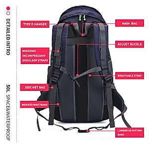 Bseash 50L Hiking Backpack, Water Resistant Lightweight Outdoor Sport Daypack Travel Bag for Camping Climbing Skiing Cycling (Dark Purple - With Shoe Compartment)