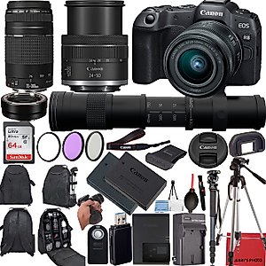Canon EOS R8 Mirrorless Camera with 24-50mm, EF 75-300mm & 420-800mm Lenses + Mount Adapter + 20 Essential Accessories for Content Creators