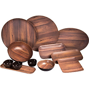 Carlisle FoodService Products Epicure Plastic Round Platter, 18 Inches, Dark Woodgrain