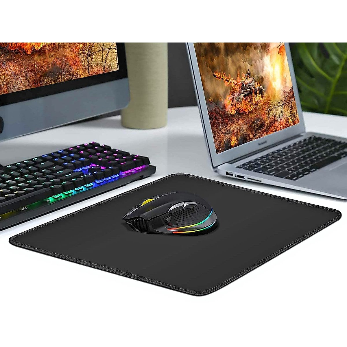 Pupbbi Mouse pad 3 PCS of Black Standard Mouse Pads, Mouse pad with Stitched Edges，Rubber Anti Slip Base Mousepad，Mouse Pads for Office and Games, Washable，Square,10.3inch x 8.3inch x 0.12inch