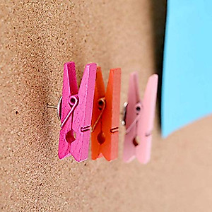 Push Pin Clips for Cork Board, 50 Pcs Colorful Push Pins with Wooden Clips Decorative Assorted Colors Thumbtack Pushpins Tacks for Bulletin Board Decorations, Artworks, Notes, Photos, Office and Home