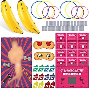 Nezyo Bridal Shower Games Inflatable Banana Ring Toss Game Large Poster Games Player Stickers Bridal Shower Engagement Decorations for Adults Women Tossing Game Party