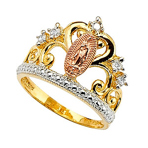 Savlano 18K Gold Plated Yellow & Rose Color Lady of Guadalupe Virgin Mary with Round Cut Cubic Zirconia Women Religious Crown Ring (8)