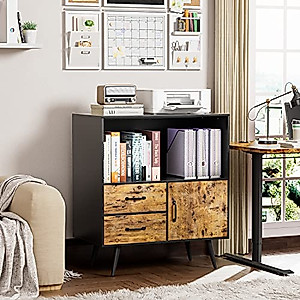 YESHOMY Nightstand Storage Cabinet with Door & Drawers for Living Room, Bedroom, 32"(L) x16(W), Black