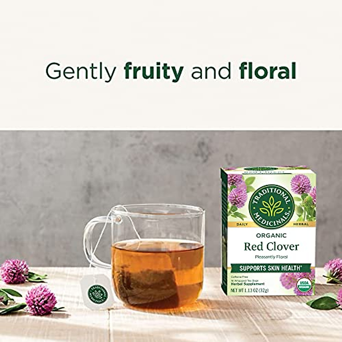 Traditional Medicinals Tea, Organic Red Clover, Supports Skin Health, 96 Tea Bags (6 Pack)