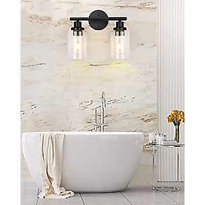 Bathroom Vanity Light,2 Light Black Bathroom Light Fixtures,Vanity Lights for Bathroom,Modern Wall Sconces with Clear Glass Shade,Bathroom Lamp,for Bathroom Vanity Bedroom Farmhouse Living Room