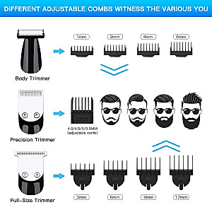 YBLNTEK Beard Trimmer for Men, Cordless Electric Razor for Men Face Beard Shaver Nose Trimmer Hair Clippers Body Hair Trimmer Groomer for Men, Waterproof Mustache Trimmer 5 in 1 Mens Grooming Kit