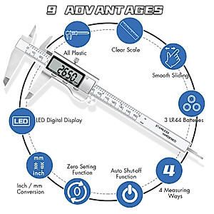 Simhevn Digital Caliper Measuring Tool, Stainless Steel Vernier Caliper Digital Micrometer with Large LCD Screen, Easy Switch from Inch Metric Fraction, 6 Inch/150mm Caliper Tool for DIY/Household