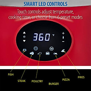 Deco Chef 3.7QT Digital Air Fryer with 6 Cooking Presets, LED Touch Controls, Adjustable Temperature and Time, Detachable Dishwasher Safe Non-Stick Basket, Red