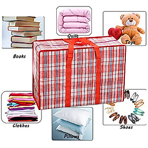 Heavy Duty Jumbo Moving Bags, 168L Oversize Organizer Storage Bags With Durable Zippers for Clothes Comforter Pillow, Water-proof Totes for Carrying Camping Bedding (Set of 4) Red