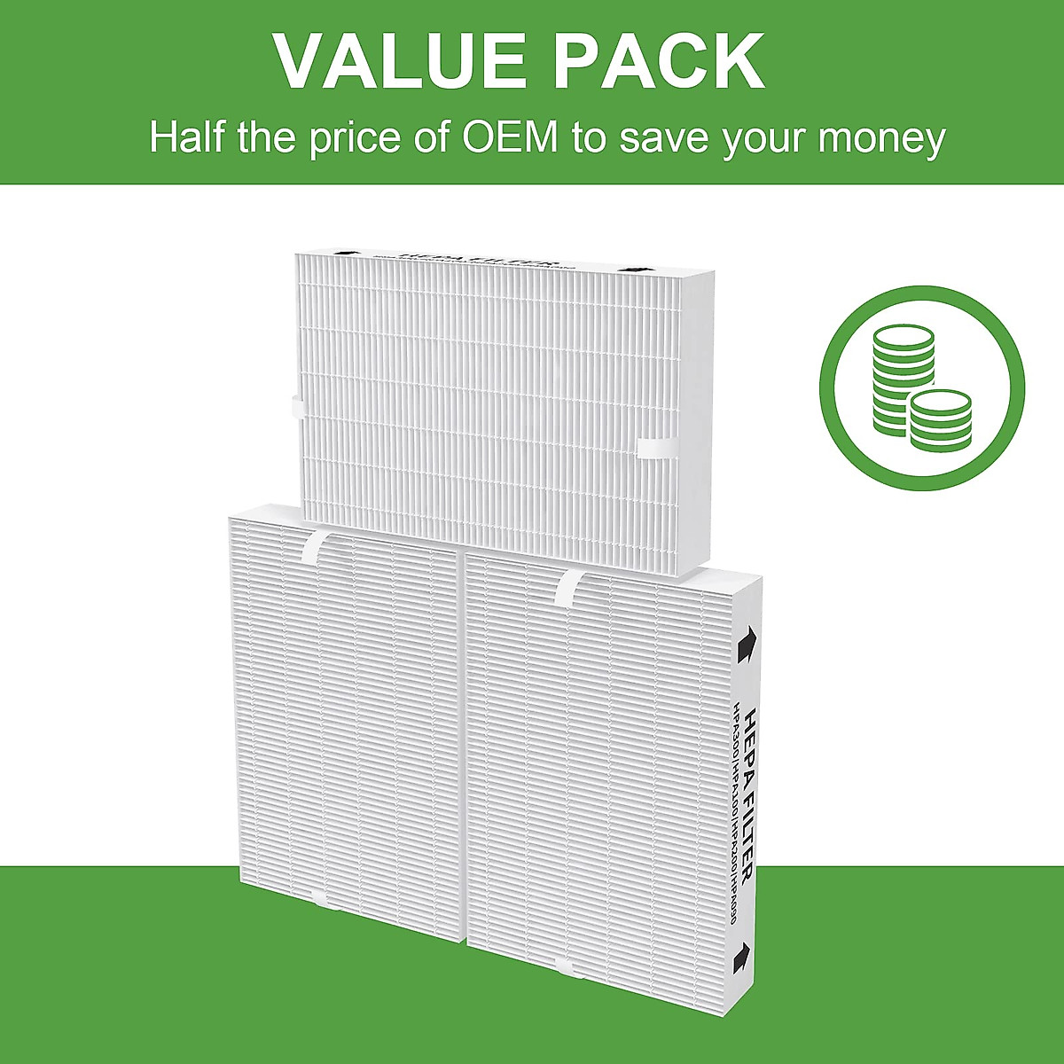 3 Packs HEPA Replacement Filter R Air Filters Compatible with HPA300 HPA200 HPA100 HPA090 HPA5300 Purifier Part # HRF-R1 & HRF-R2 & HRF-R3