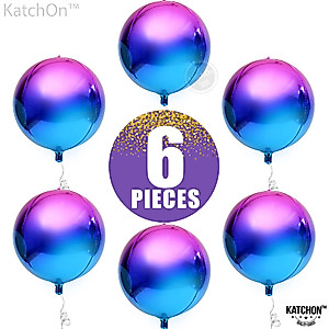 KatchOn, Purple Galaxy Balloons - 22 Inch, Pack of 6 | Iridescent Balloons, Round 4D Metallic Balloons for Galaxy Birthday Party Decorations | Purple and Blue Balloons for Galaxy Party Decorations