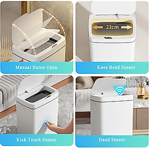 Yuehuam Automatic Bathroom Trash Can with Lid 4 Gallon Touchless Motion Sensor Plastic Trash Bin,IPX5 Waterproof Slim Smart Trash Can for Bedroom Home Office