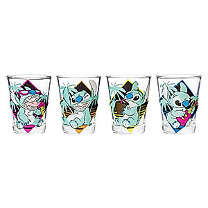 Silver Buffalo Lilo and Stitch Pastel 4pc Mini Glass Set, 1.5-Ounces