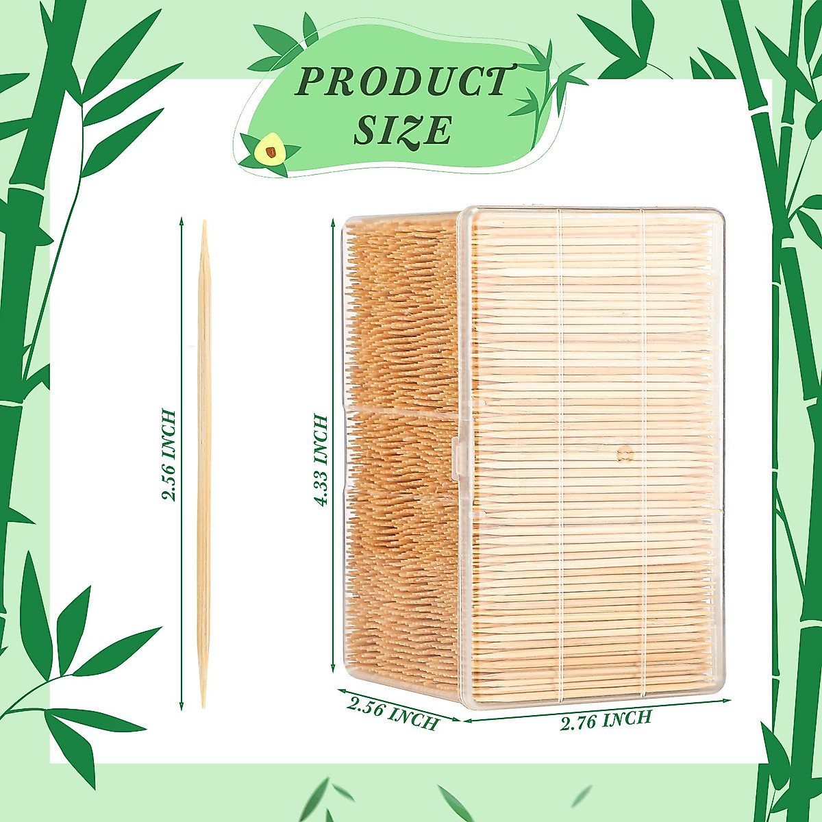 Jerify 12000 Pcs Bamboo Wooden Toothpicks Wood Round Toothpicks with Clear Plastic Storage Box Double Sided Bamboo Toothpicks for Appetizers Food Barbecue Fruit Teeth Cleaning Party
