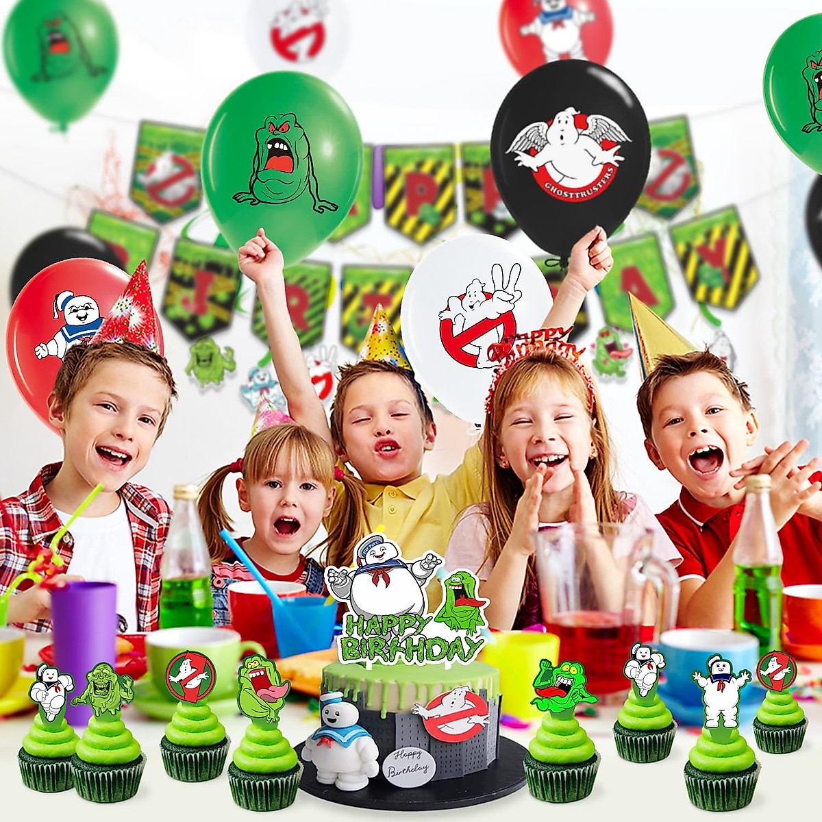 Green Cartoon Themed Birthday Party Decorations, Green Cartoon Birthday Party Supplies, Green Cartoon Party Decors For Boys, Include Green Cartoon Happy Birthday Banner, Green Cartoon Cake Topper