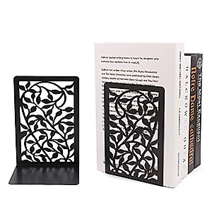 Premium Black Infinite Leaves Bookends - Heavy Duty Book Ends for Bookshelf, Metal Decorative Book Ends for Home Office Heavy Books, Book Shelf Holder, Home Decorative, Book Stoppers, Book Holder