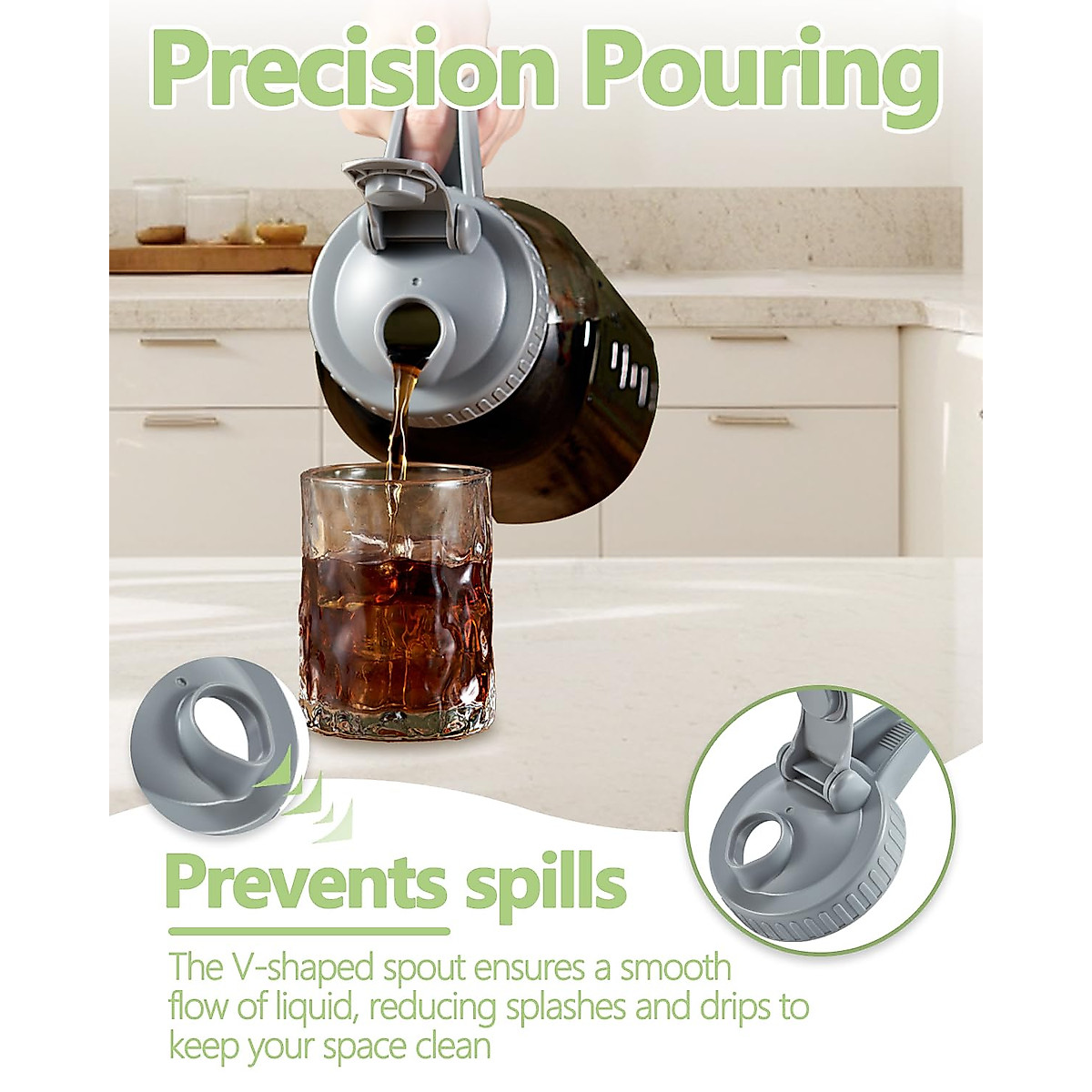 32oz Glass Pitcher with Lid & V-shaped Pour Spout - 1 Quart Breastmilk Pitcher Double Leak Proof, Creamer Container for Sun Tea, Juice, Cold Brew Coffee, Breastmilk Storage Container