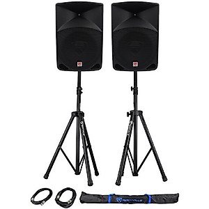 Rockville Pair RPG15 15" 2000w Powered PA/DJ Speakers + 2 Stands + 2 Cables+Bag