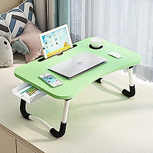 Lap Laptop Desk with Storage Drawer, Holders for Cup and Tablet, Laptop Bed Tray Table with Foldable Legs, Laptop Bed Stand, Portable Standing Table for Sofa Couch Floor (23.6", Green)