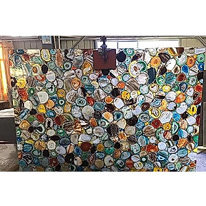 rkhandicrafts 36 x 72 Inches Epoxy Art with Multicolor Agate Stone Dining Table Rectangle Shape Mable Counter Top Slab for Hotel Decor