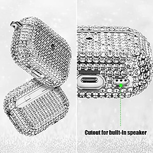 Case for AirPods Pro 2nd Generation, Filoto Cute AirPod Pro 2 Protective Case Cover for Women Girls, Bling Crystal PC Apple Air Pods Pro Cases Accessories with Lobster Clasp Keychain (Silver)