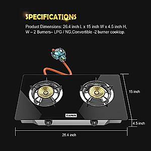Outdoor & Indoor Portable Propane Stove, Single & Double Burners with Gas Premium Hose for Backyard Kitchen, Camping Grill, Hiking Cooking, Outdoor Recreation (RQ62-LARGE,2Burners)