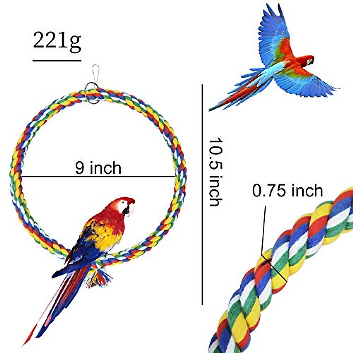 WishLotus Bird Swing, Cage Hanging Toys Cotton Rope Swing Bite Resistance Perches Toy Parrot Toy Boredom Breaker for Budgie, Cockatiels, Conures, Finches, Small Parakeets (25cm)
