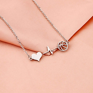 WSNANG Minimalist Hollow Basketball Necklace Basketball Gift for Basketball Lover Sports Lover (Basketball Heart NL)