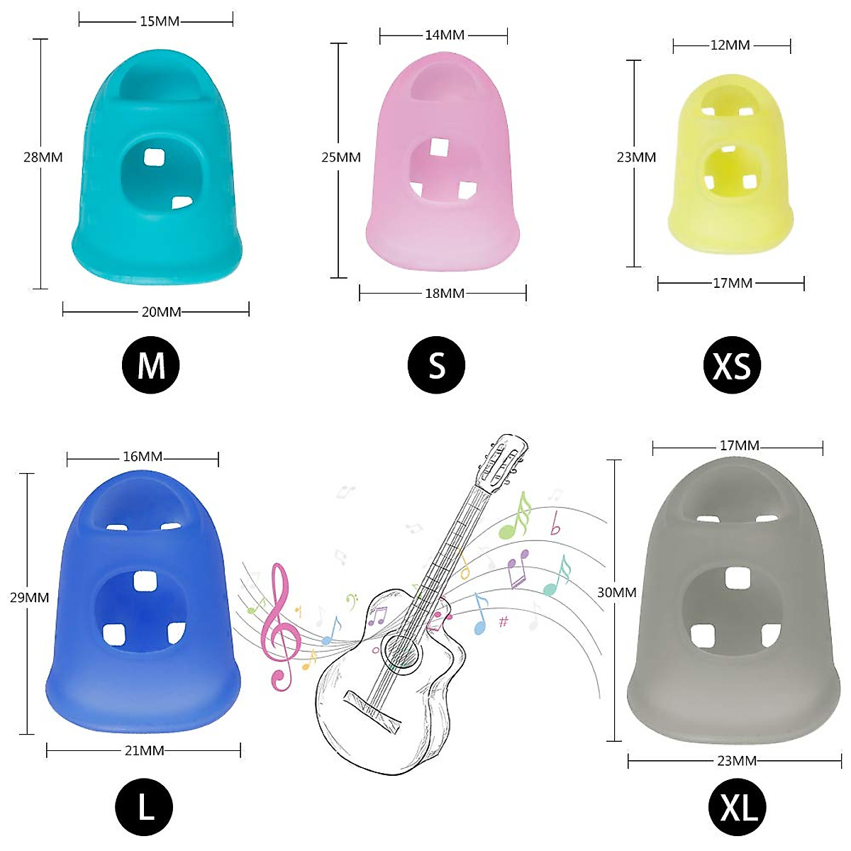 30pcs Silicone Guitar Finger Guards Fingertip Protectors Fingertip Protection Covers Caps for Stringed Instruments, Sewing and Embroidery (5 Sizes)