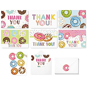 AnyDesign 36 Pack Donut Thank You Cards with Matching Seal Stickers Envelope Assorted Cartoon Doughnut Greeting Blank Note Cards for Baby Shower Wedding Birthday Party Business Stationery