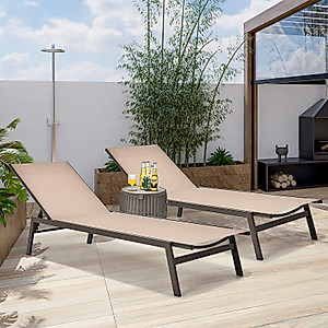 Tangkula Outdoor Chaise Lounge Chair, 6-Position Adjustable Reclining Chair with Breathable Fabric and Heavy Duty Steel Frame, Patio Lounge Chair for Garden, Backyard and Poolside (1, Brown)