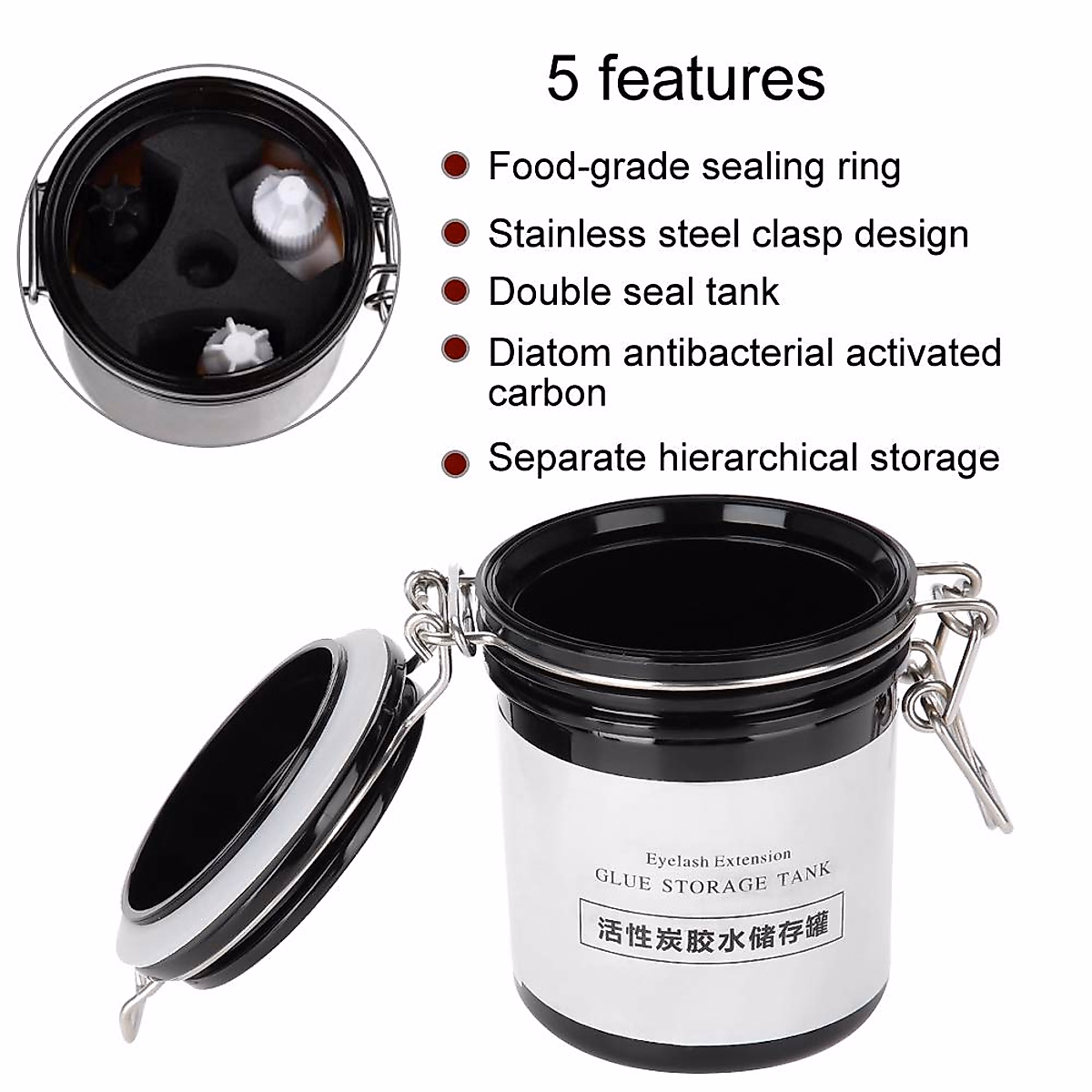 Eyelash Glue Storage Activated Carbon Sealed Storage Jar Leak Proof Container Cylinder Keep Dry and Fresh