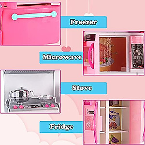 Doll Size Pink Gourmet Kitchen Cooking Toy Play Set | Play House & Accessories with Doll | Girls Pretend Play Furniture Appliances with Lights & Sound