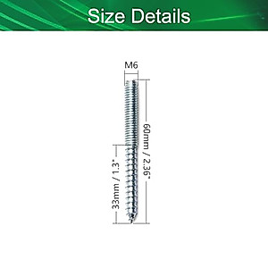 Yinpecly M6x60mm Zinc Plated Carbon Steel Double Headed Hanger Bolts 2.36 inch Length Self Tapping Screw for Furniture Installation Silver Blue Tone 8Pcs