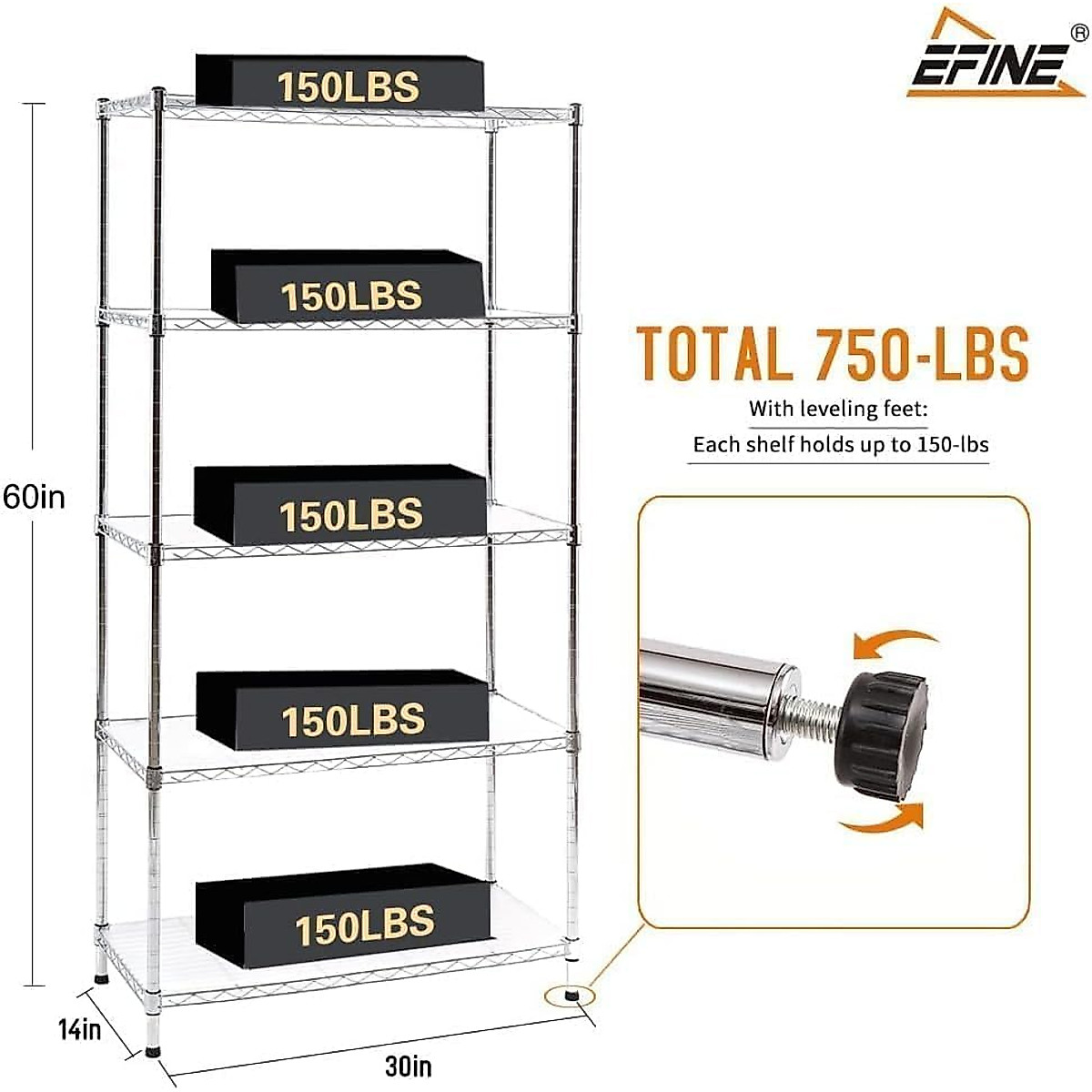 Catalina Creations Wire Shelving Rack，5-Shelf Storage Shelves, Chrome Metal Self, Heavy Duty Adjustable Steel Shelving Unit with 5-Shelf Liners for Garage, Kitchen, Office