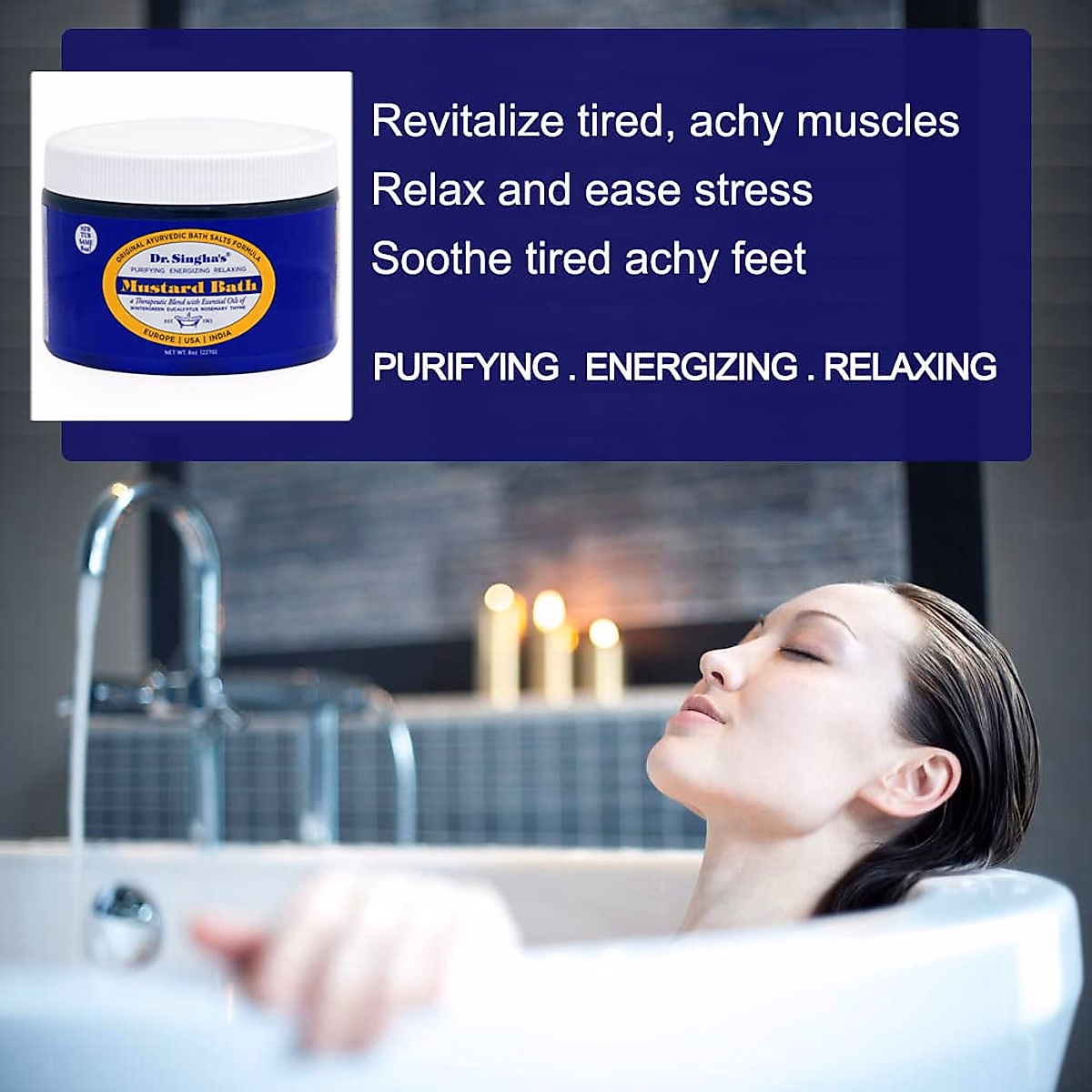 Dr. Singha's Mustard Bath Salts, Therapeutic Bath Detox - Relaxing Bath Soak for Sore Muscles, Restless Nights, Aches, Stress & Tension (8 Ounce)