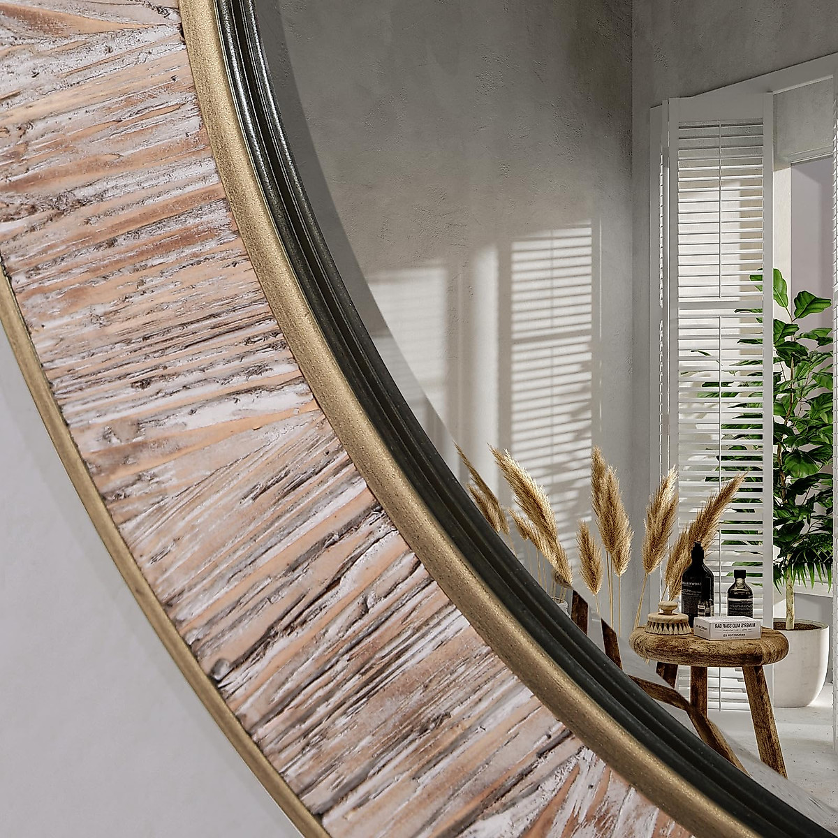 36 Inch Round Mirror,Gold Metal&Wood Frame Circle Mirror,Bathroom Mirrors for Over Sink,Wall Mirror for Living Room, Bathroom,Vantiy,Gold Circle Mirror