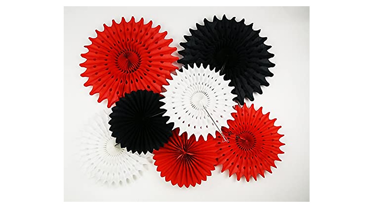 Black Red White Tissue Paper Fans for Graduation & Parties